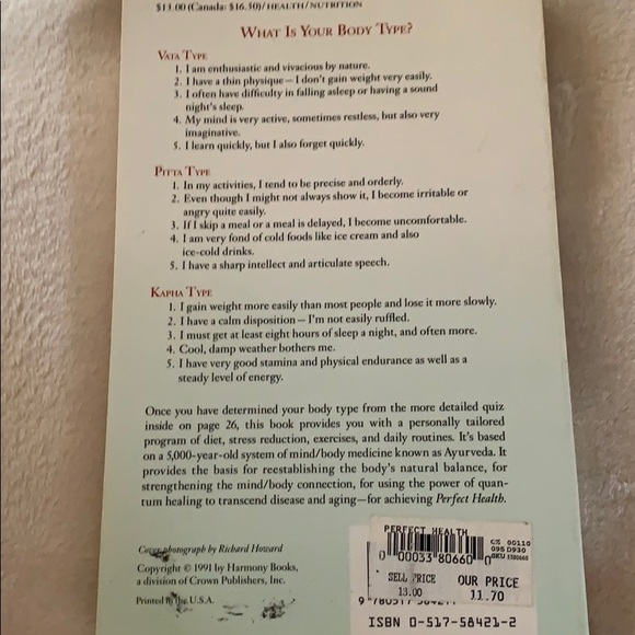 Other | Perfect Health By Deepak Chopra Paperback | Poshmark